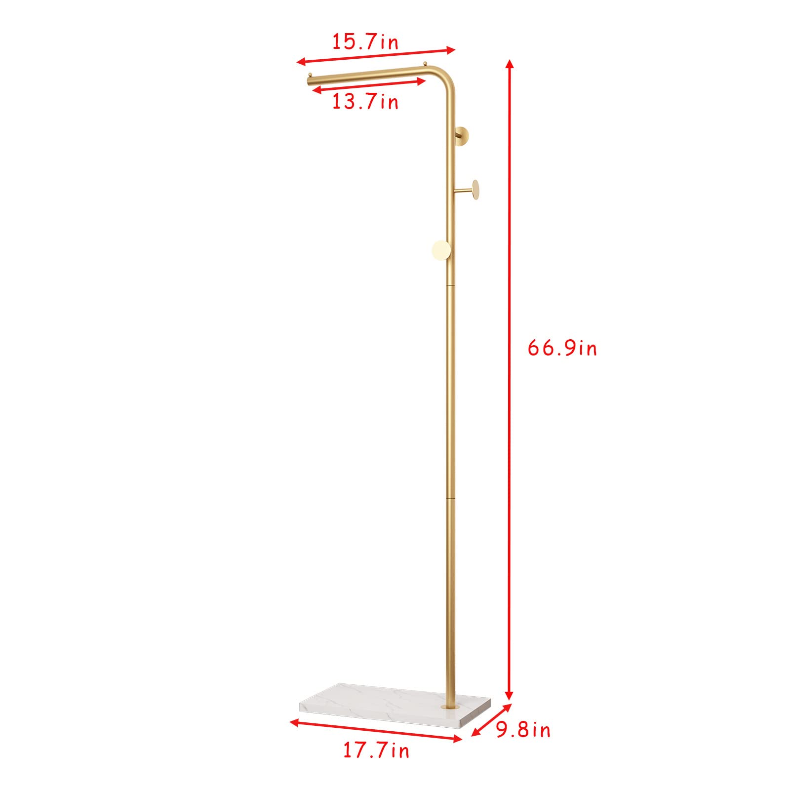 DR.IRON Modern Gold Coat Racks Freestanding Hall Coat Tree,Hat Racks with Marble Base & Coat Hanger with Umbrella for Entryway Hallway, Office or Bedroom