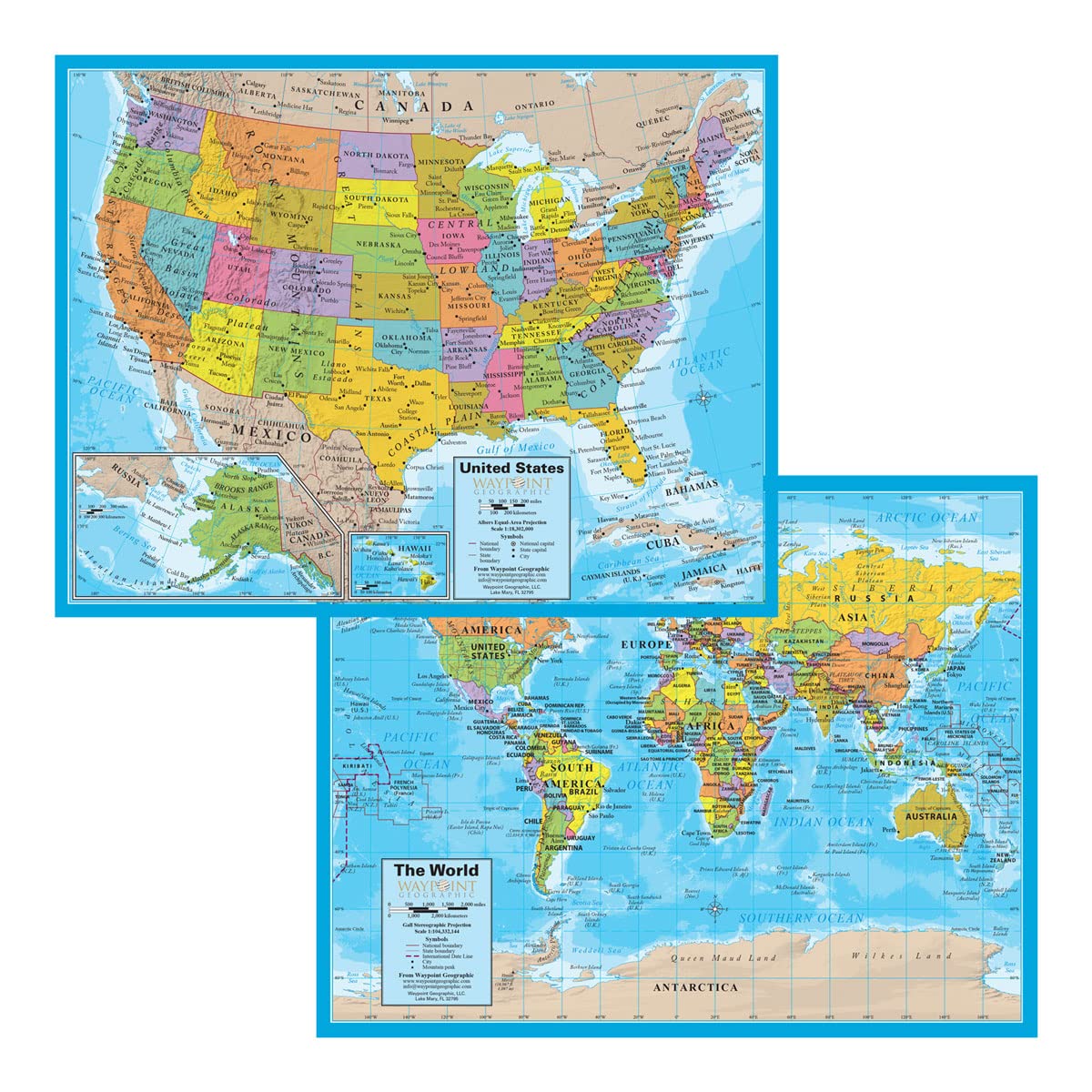 Waypoint Geographic 2-in-1 United States and World Notebook Map, Interactive Notebook Maps for Learning Geography and Social Studies, Engaging Learning Resources for Kids, 8.5” x 11”