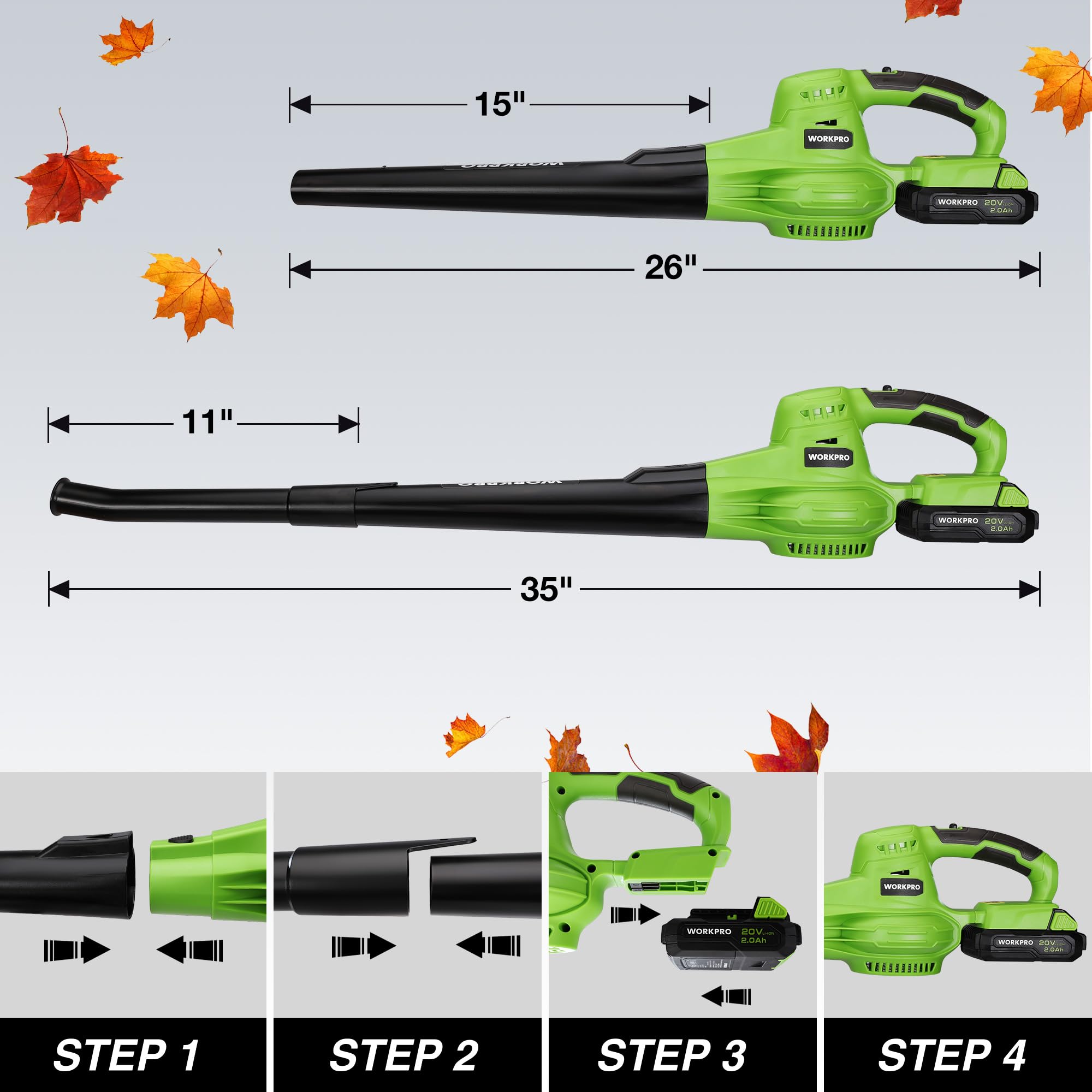 WORKPRO Cordless Leaf Blower, 20V Battery Powered Leaf Blower for Lawn Care, 2-Speed Control Lightweight Mini Electric Leaf Blower with Battery and Charger