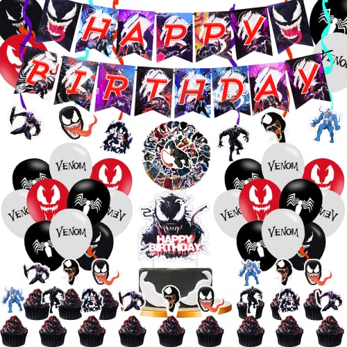 102 Pcs Birthday Party Decorations, Birthday Party Supplies Included Banner, Cake Topper, Cupcake Toppers, Balloons, Stickers, Hanging Swirls Party Decorations Set for Boys and Girls
