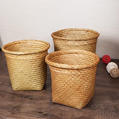 Toyvian 1Pc Straw Woven Storage Basket, Round Rattan Waste Basket Decorative Round Trash can for Bedroom Desktop Coffee (28cm)
