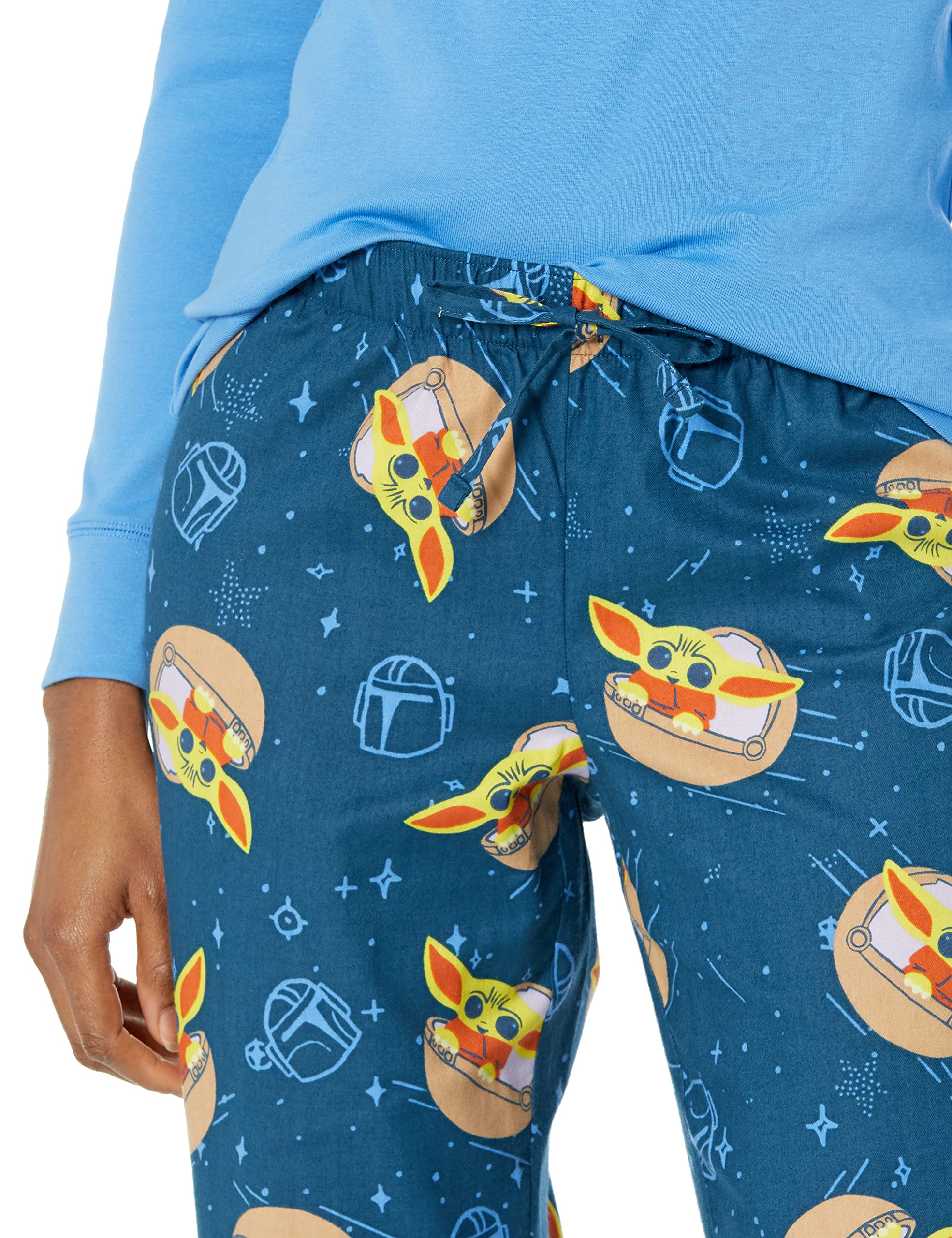 Amazon Essentials Disney | Marvel | Star Wars Women's Flannel Pajama Sleep Sets, Star Wars Grogu - Womens, Medium