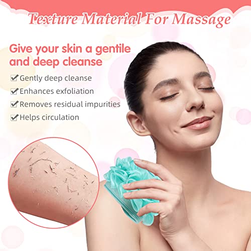 4 Pcs Exfoliating Back Scrubber for Shower Double Sided Exfoliating Cloth with Strap Handle Long Back Scrubber Cloth Body Scrubber Sponge Back Washer Cleaner for Women Men Deep Body Washing, 4 Colors