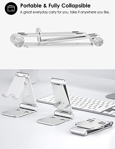 KTRIO Adjustable Cell Phone Stand, Aluminum Phone Stand for Desk, Foldable Phone Holder Compatible with iPhone 13 Pro Max 11 12 Xr 8 7 SE, Pad, Tablet, Smartphone - Silver