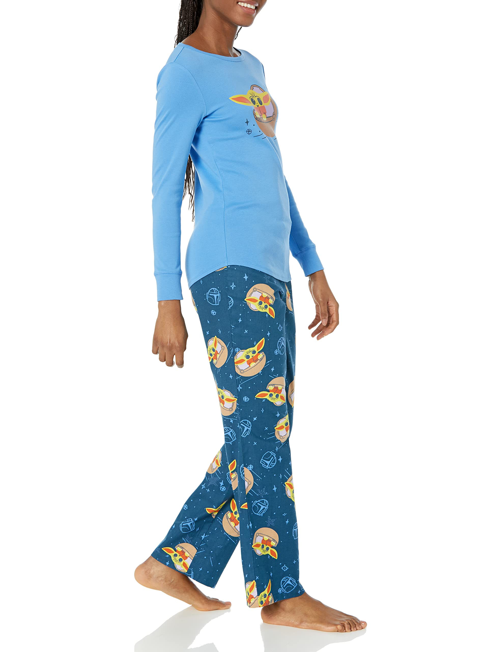 Amazon Essentials Disney | Marvel | Star Wars Women's Flannel Pajama Sleep Sets, Star Wars Grogu - Womens, Medium