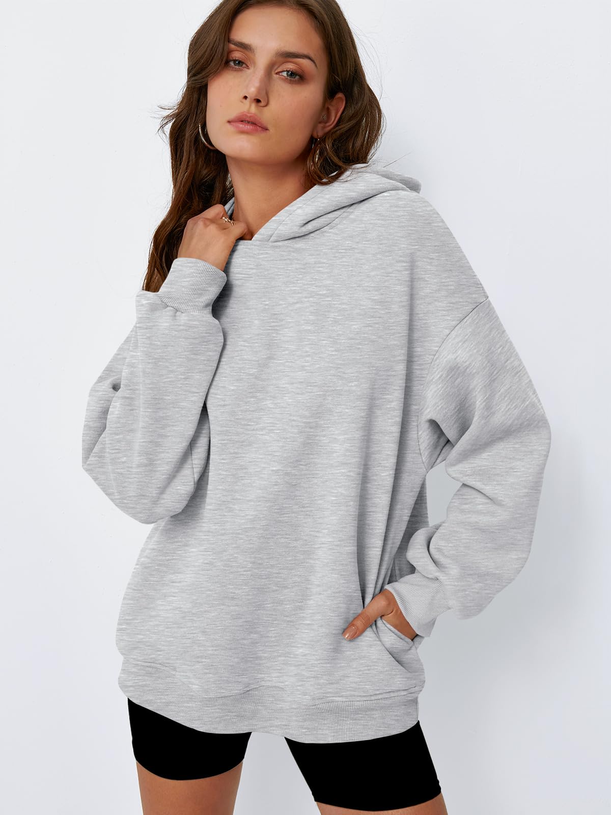 Trendy Queen Womens Oversized Hoodies Fleece Hooded Sweatshirts Comfy Casual Pullover Fall Winter Outfits Long Sleeve Tops Grey M