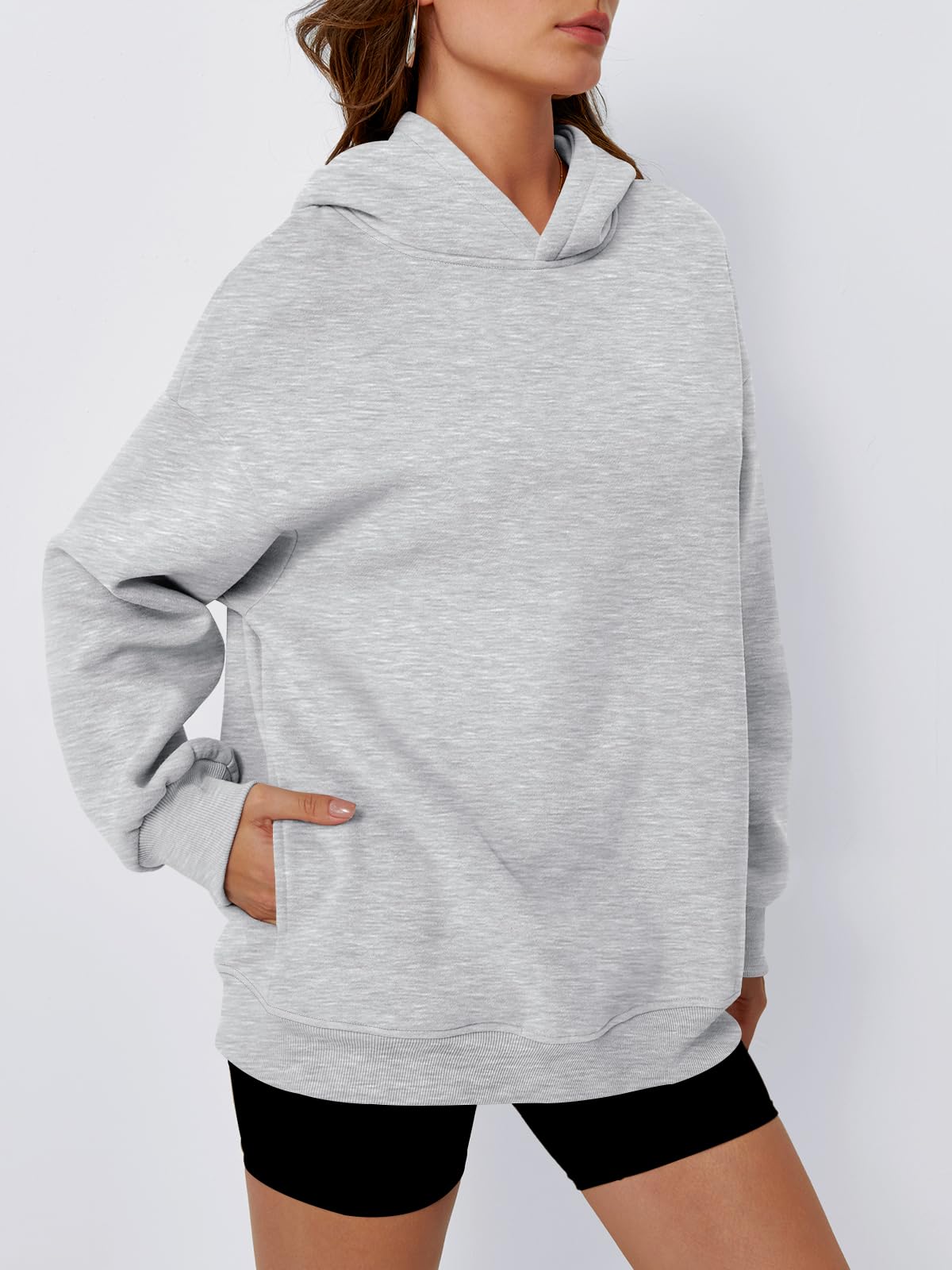 Trendy Queen Womens Oversized Hoodies Fleece Hooded Sweatshirts Comfy Casual Pullover Fall Winter Outfits Long Sleeve Tops Grey M