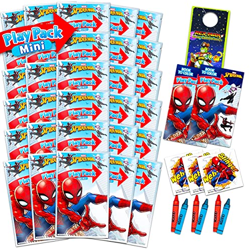 Marvel Shop Spiderman Activity Set Bulk Spiderman Party Favor Bundle - 30 Packs with Spiderman Coloring Books, Spiderman Stickers, Door Hanger, and More (Spiderman Classroom Set)