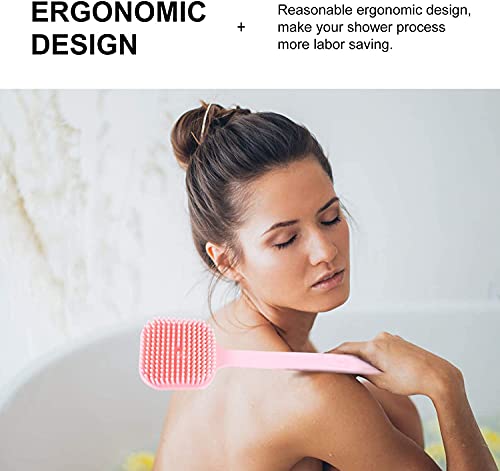 ZCX Body Brushes Silicone Bath Brush, Soft Bristles Body Shower Brush Back Brush Scrubber with Long Handle for Shower Body Brushes (Color : Pink)