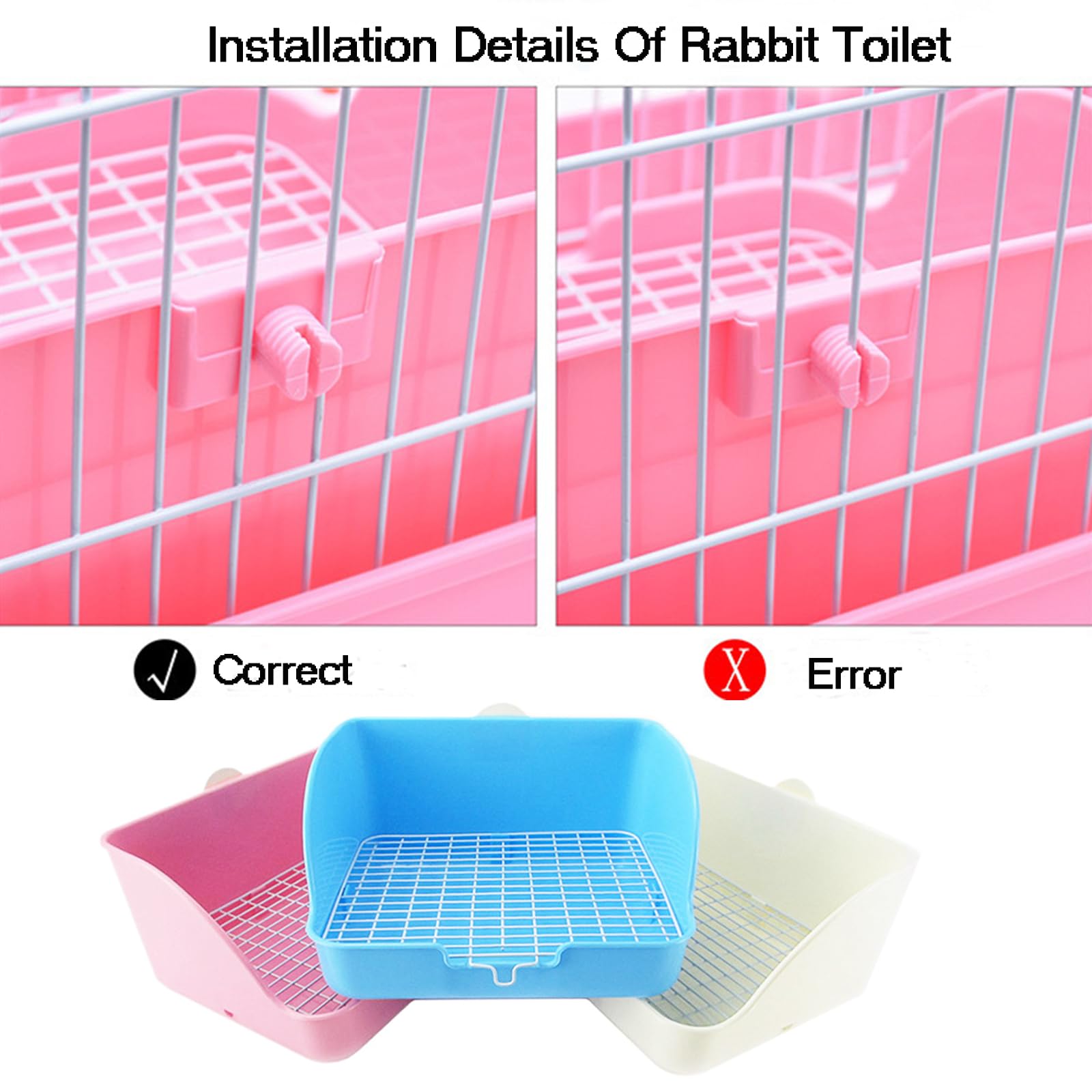 WEWAYKGJ Rabbit Litter Box Bunny Potty Box Guinea Pig Hay Rack Feeder Rabbits Corner Litter Pan Potty Trainer Pet Toilet with Cleaning Set for Hamster, Guinea Pig, Ferret and Other Animals (Pink)