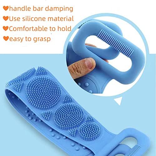 HJCOCHOME Silicone Back Scrubber for Shower,Silicone Body Scrubber,Shower Brush,Body Scrubbers,Back Scrubber Extra Long Exfoliating Body Scrubber with Handle for Shower for Men and Women (Blue)