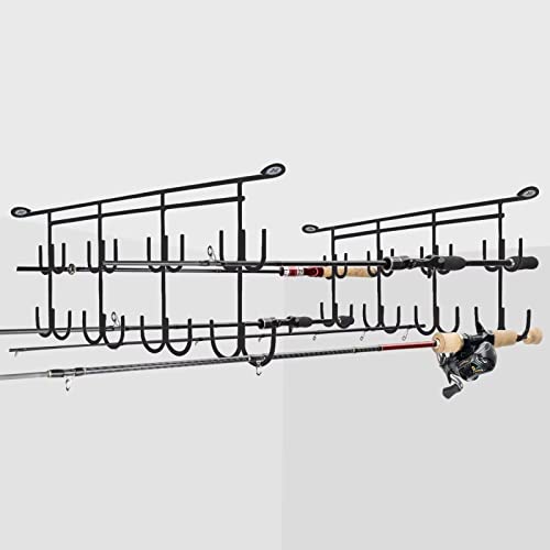 THKFISH Fishing Rod Holders for Garage Ceiling Fishing Rod Rack Store 16 Fishing Rod Combos Fishing Rod Rack for Garage Room Boats,1pair-BLACK
