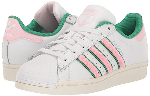 adidas Women's Superstar Sneaker, White/Clear Pink/Semi Court Green, 9.5 Narrow