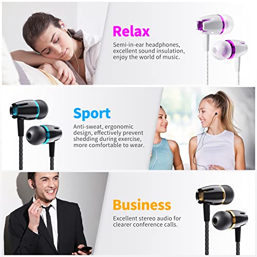 Earbuds Wired with Microphone Pack of 5, Noise Isolating in-Ear Headphones, Powerful Heavy Bass, High Definition, Earphones Compatible with iPhone, iPod, iPad, MP3, Samsung, and Most 3.5mm Jack