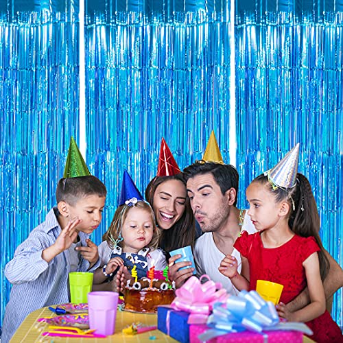 3 Pack Foil Fringe Backdrop Curtains Party Decoration - Tinsel Party Door Fringe Curtain Backdrop for Birthday Bachelorette Party Engagement Graduation Decoration (Sequins Light Blue)