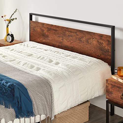 Yaheetech Queen Metal Platform Bed Frame with Rustic Wooden Headboard and Footboard, Mattress Foundation/No Box Spring Needed/12 Inch Underbed Storage/Slats Support/No Noise/Easy Assembly, Mahogany