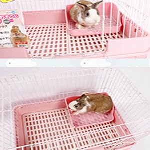 WEWAYKGJ Rabbit Litter Box Bunny Potty Box Guinea Pig Hay Rack Feeder Rabbits Corner Litter Pan Potty Trainer Pet Toilet with Cleaning Set for Hamster, Guinea Pig, Ferret and Other Animals (Pink)