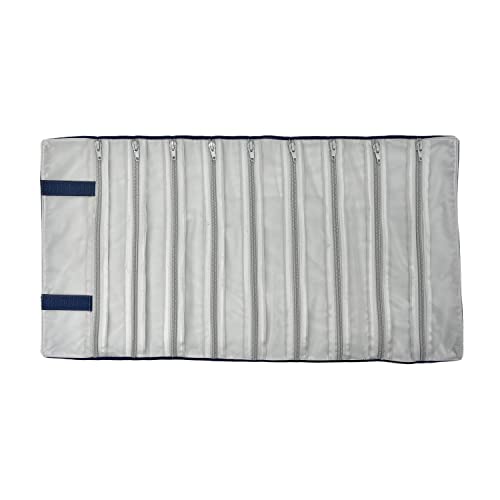 UnionPlus Velvet Travel Jewelry Case Roll Bag Organizer for Necklace, 9 Zipped Grids, Black + Grey