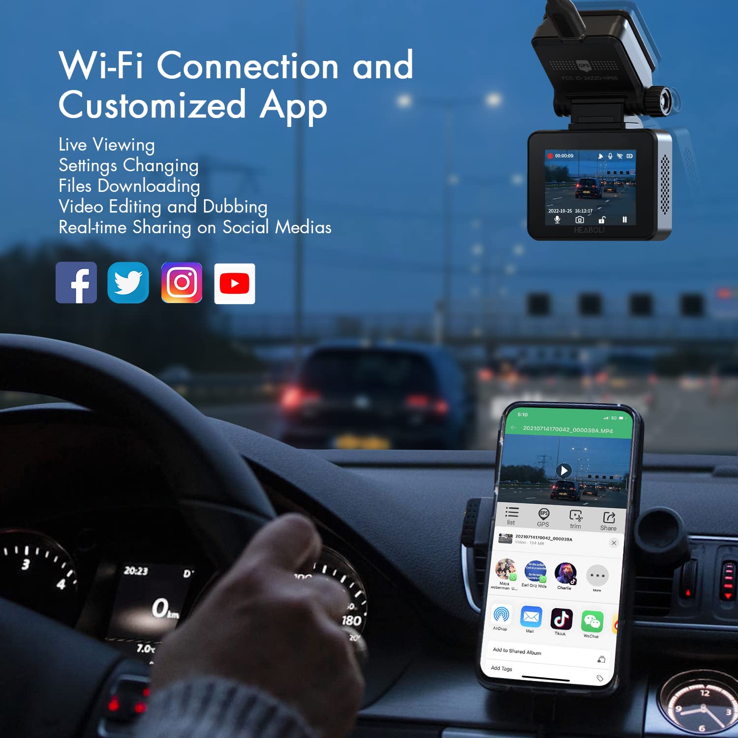 4K Dash Cam Built-in Wi-Fi UHD2160P Discreet Car Dashboard Camera Recorder with 24-Hour Parking Monitor, Super Night Vision, Loop Recording, 170° Wide Angle, Support APP