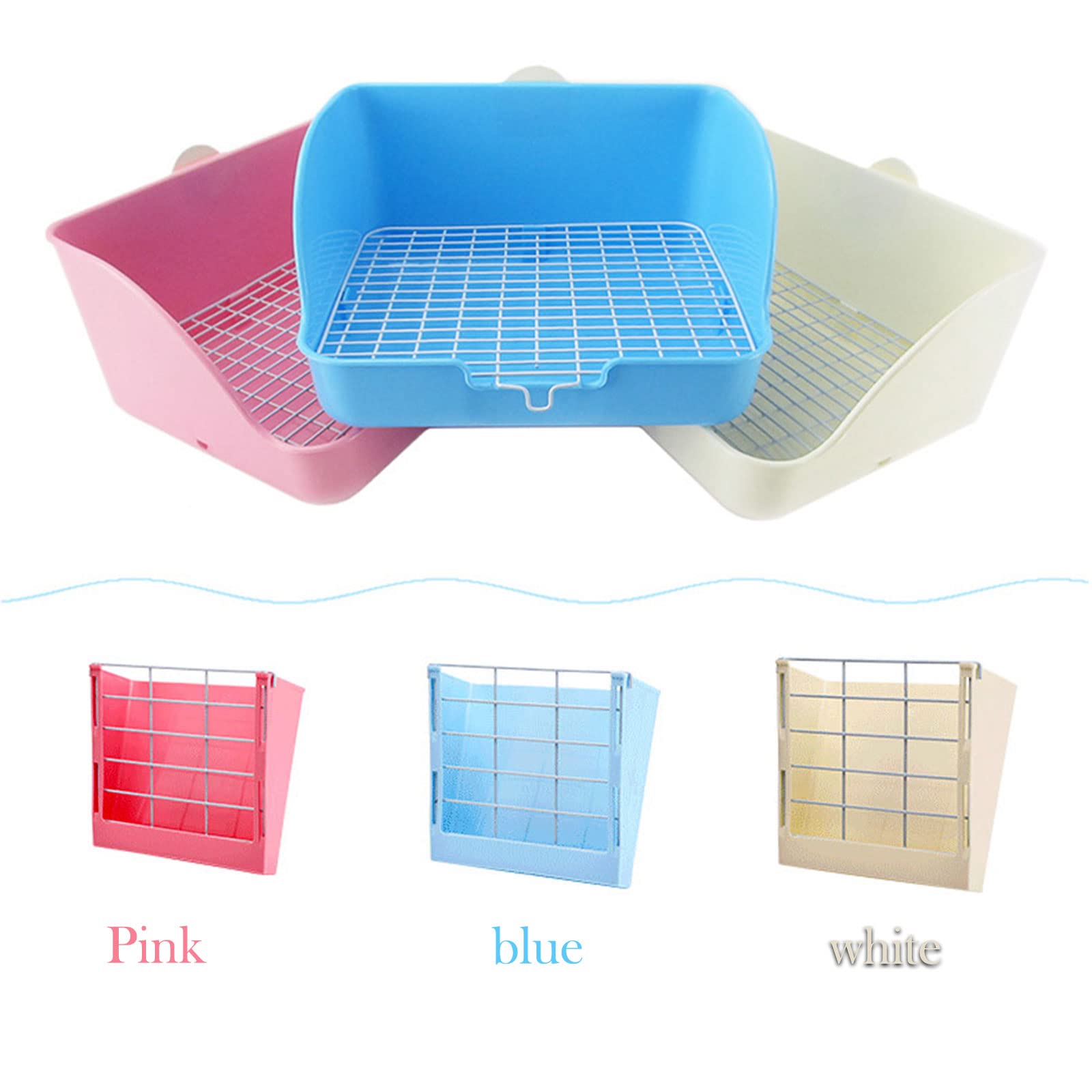 WEWAYKGJ Rabbit Litter Box Bunny Potty Box Guinea Pig Hay Rack Feeder Rabbits Corner Litter Pan Potty Trainer Pet Toilet with Cleaning Set for Hamster, Guinea Pig, Ferret and Other Animals (Pink)