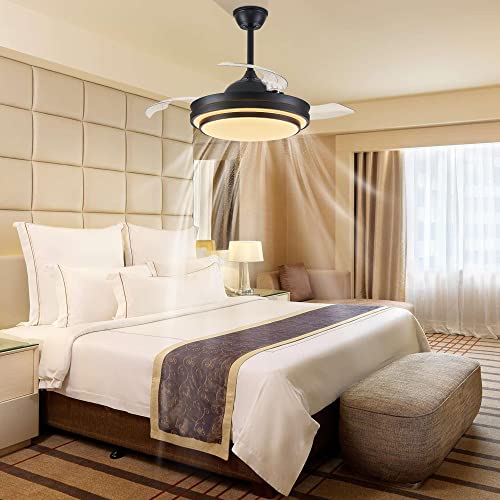 LEDIARY 42 Inch Retractable Ceiling Fans with Lights and Remote, Bladeless Ceiling Fans with LED Lighting, Smart Modern Ceiling Fan, Stepless Color Changeable, Dimmable, Timer Setting - Black