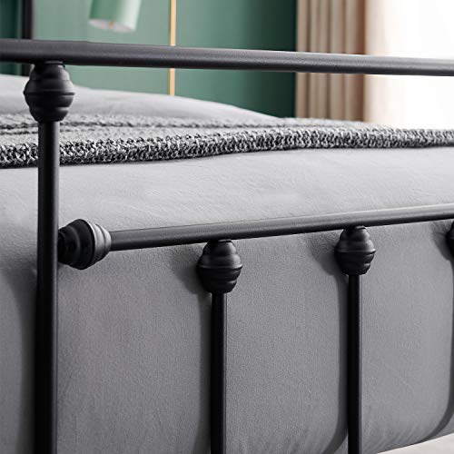 VECELO Queen Size Metal Platform Bed Frame with Headboard and Footboard, Sturdy Steel Slat Support/No Box Spring Needed Mattress Foundation/Easy Assemble，Victorian Style,Matte Black