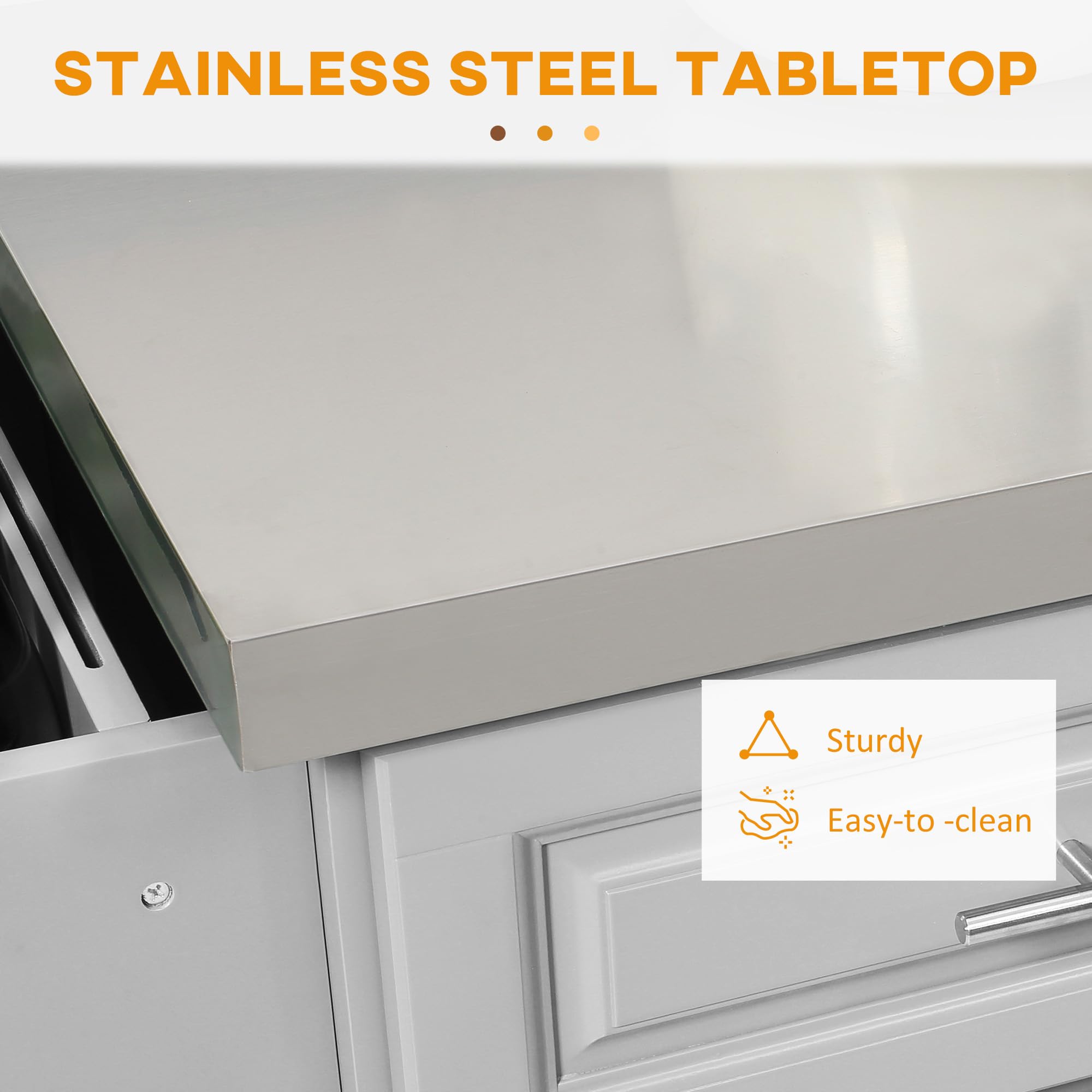 HOMCOM Rolling Island with Wheels for Kitchen, Portable Kitchen Island with Stainless Steel Top, Adjustable Shelves, 2 Drawers, Spice, Knife and Towel Rack, Gray