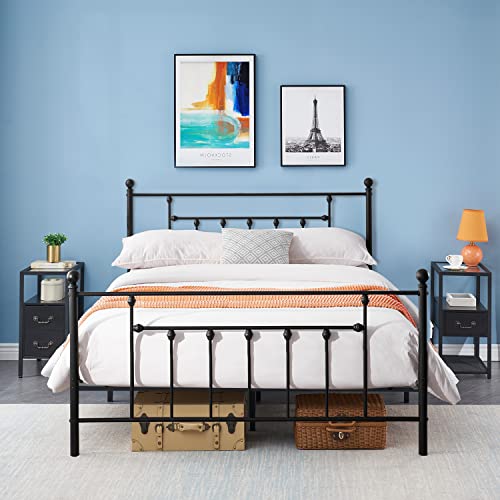 VECELO Queen Size Metal Platform Bed Frame with Headboard and Footboard, Sturdy Steel Slat Support/No Box Spring Needed Mattress Foundation/Easy Assemble，Victorian Style,Matte Black