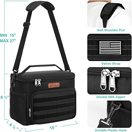 Tiblue Insulated Reusable Lunch Box for Office Work School Picnic Beach, Leakproof Freezable Cooler Bag with Adjustable Shoulder Strap (Medium, Tactical Black)