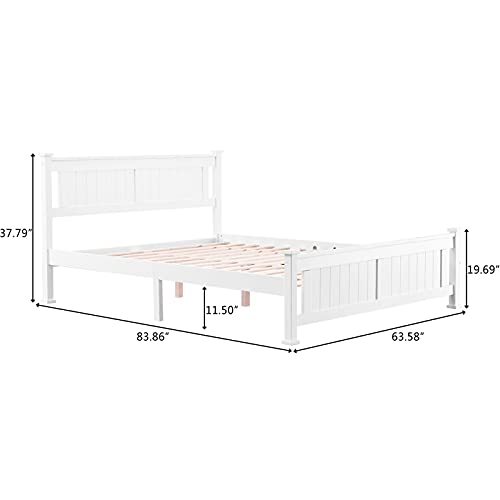 Bonnlo Queen Platform Bed Frame with Headboard, Wood Bed Frame, No Box Spring Needed, White