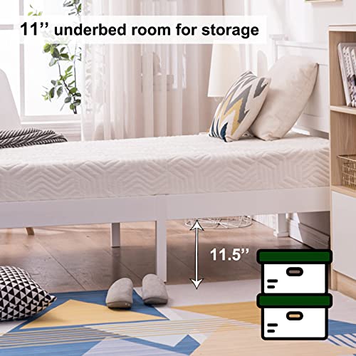 Bonnlo Queen Platform Bed Frame with Headboard, Wood Bed Frame, No Box Spring Needed, White