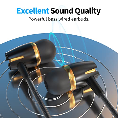 Earbuds Wired with Microphone Pack of 5, Noise Isolating in-Ear Headphones, Powerful Heavy Bass, High Definition, Earphones Compatible with iPhone, iPod, iPad, MP3, Samsung, and Most 3.5mm Jack