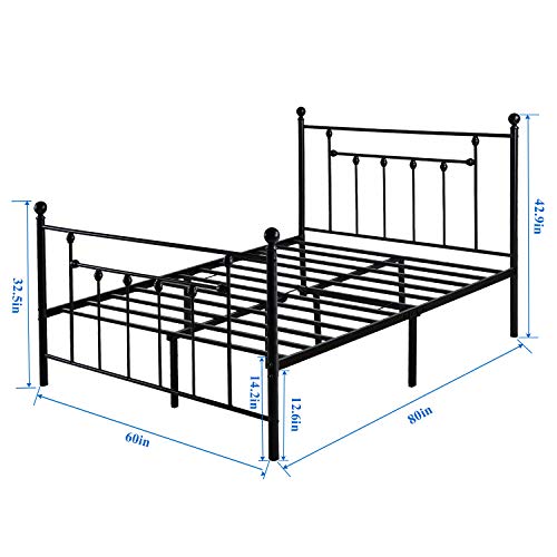 VECELO Queen Size Metal Platform Bed Frame with Headboard and Footboard, Sturdy Steel Slat Support/No Box Spring Needed Mattress Foundation/Easy Assemble，Victorian Style,Matte Black