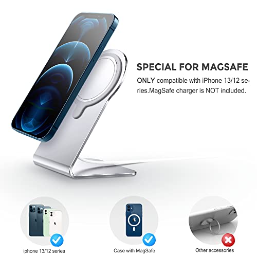 Stand for MagSafe Charger, CreaDream Aluminum Stand Holder Cradle for iPhone 14 13 12 Series, Magsafe Accessories Compatible with iPhone 14 13 12 Mini Pro, Pro Max, MagSafe Charger Not Included-Silver