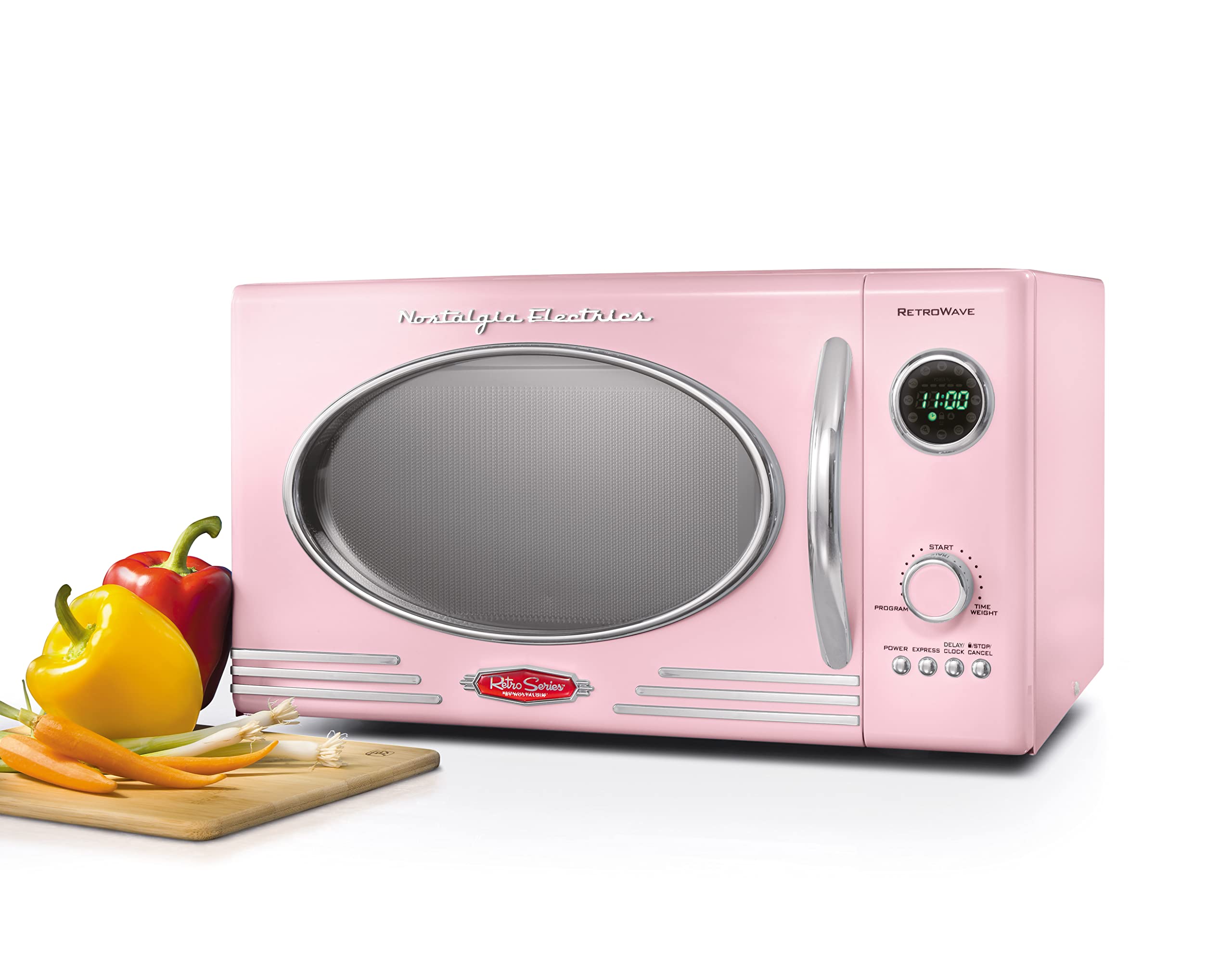 FRIGIDAIRE EFR376 Retro Bar Fridge Refrigerator with Side Bottle Opener, 3.2 cu. Ft, Pink/Coral & Nostalgia Retro Countertop Microwave Oven, 0.9 Cu. Ft. 800-Watts with LED Digital Display, Cu.Ft, Pink