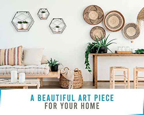 Comfify Industrial Wall Mounted Honeycomb Floating Shelves Set of 3 Decorative Hexagon Metal Wire Shelves – Large, Medium and Small - Modern Shelves for Home, Office and More - Rustic White