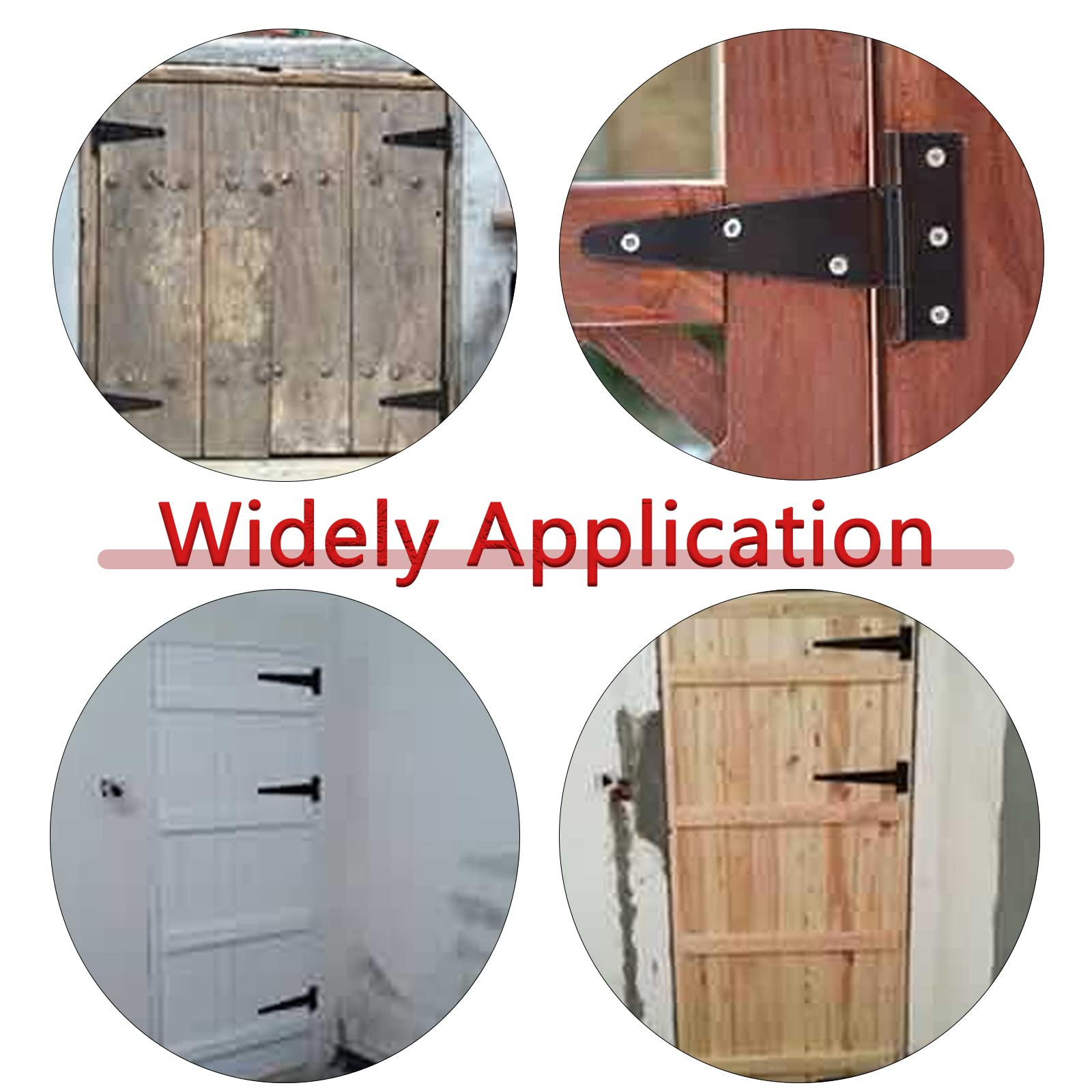 Joyangy 4pcs 6inch Black Heavy Duty T-Strap Gate Door Hinges, Outdoor Gate Hinge, Heavy Duty Gate Hinges for Wooden Fences Barn Door Shed Door Hardware