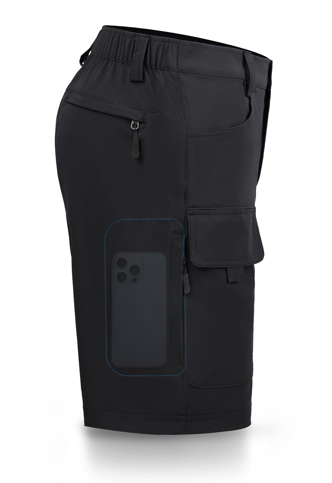 Hiauspor Men's Hiking Cargo Shorts 9"/10" Quick Dry Lightweight Waterproof for Golf Tactical Fishing Casual with 6 Pockets (Black, 38)