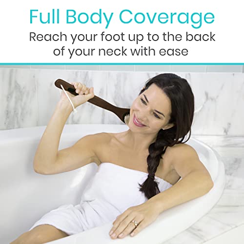 Vive Back Scrubber Brush for Shower - for Dry or Wet Body Brushing - Long Handle - Cleaning Lymphatic Drainage Handled Washer for Men, Women - Showering Bathing Exfoliator with Soft & Stiff Bristlesā¦