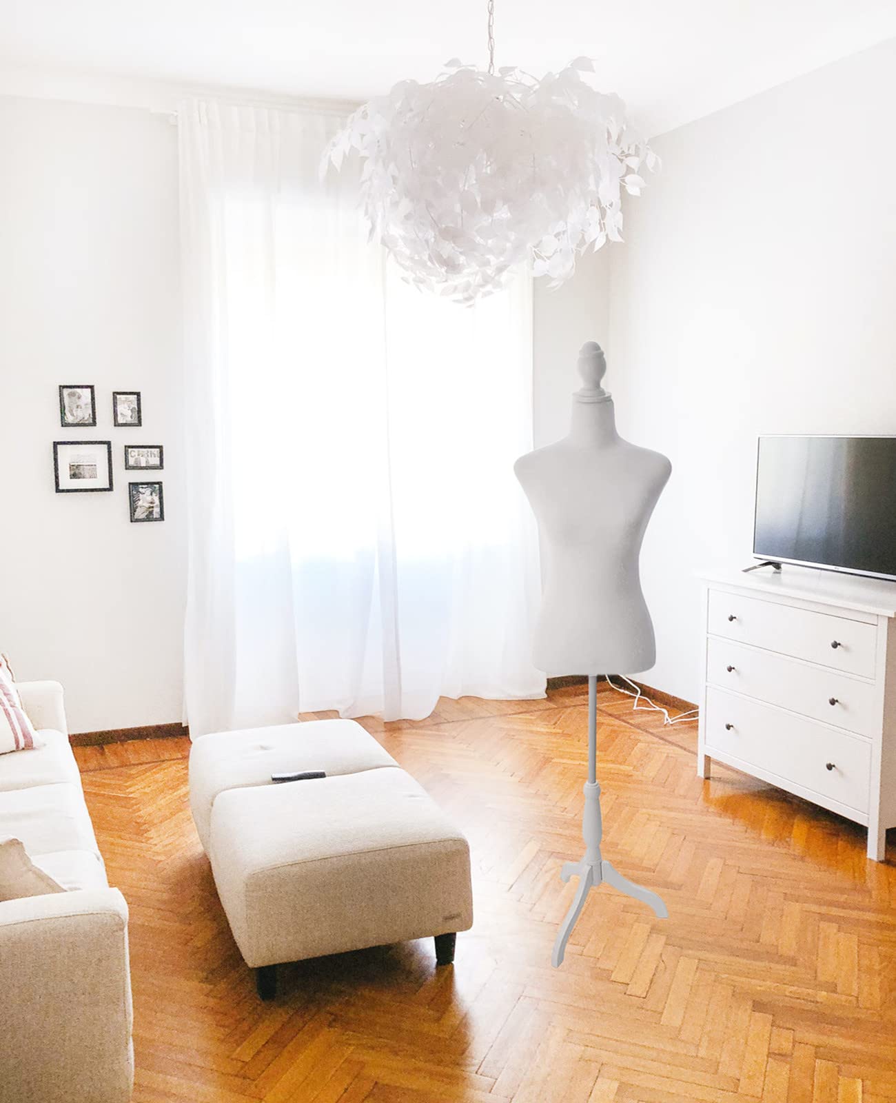Female Dress Form Mannequin Torso with Wooden Tripod Stand 55-67 Inch Height Adjustable Mannequin Body for Sewing Counter Window Display,White