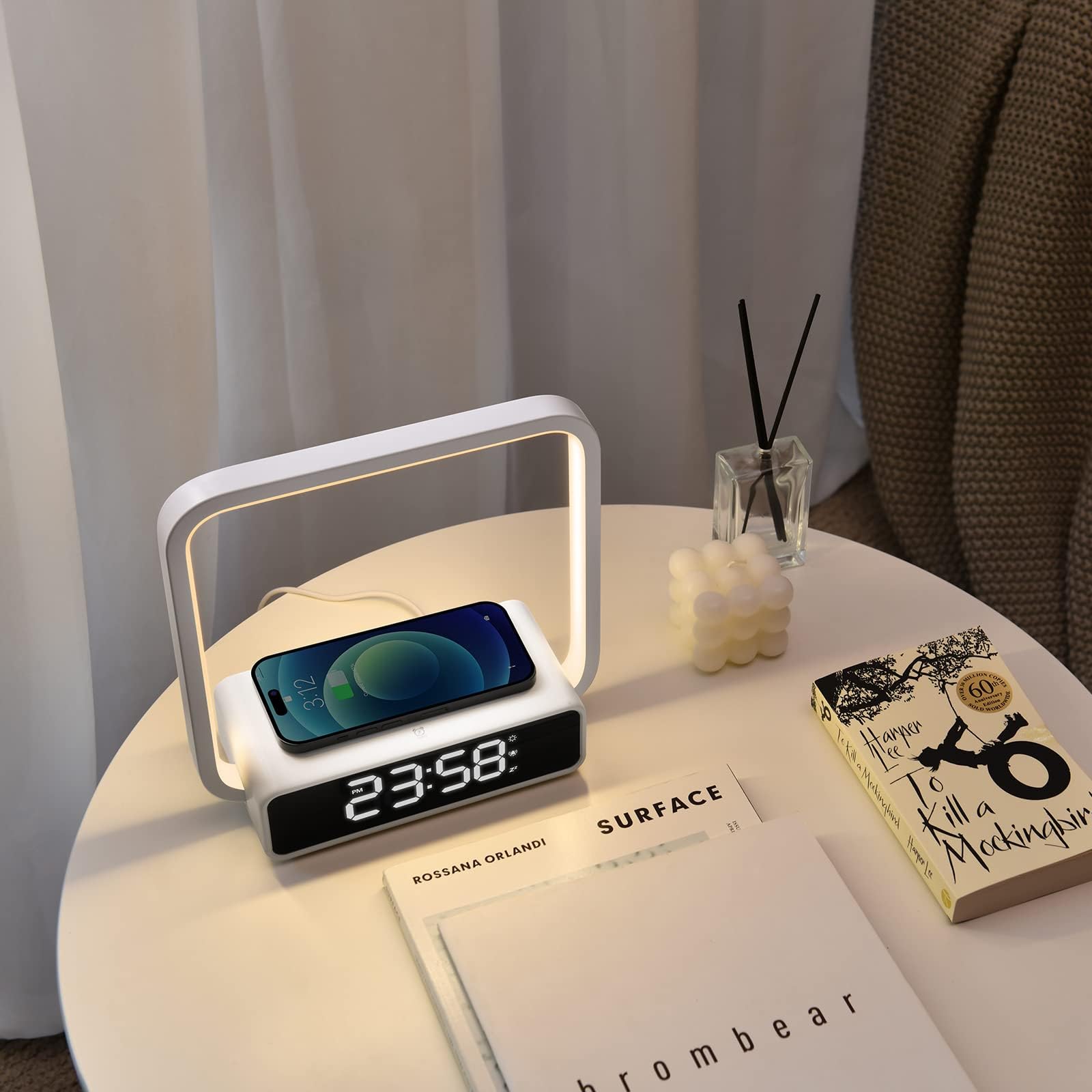 Guidea Alarm Clock Lamp, Wake-Up Light with Sunrise Simulation, Bedside Lamp with Clock, Table Lamp with Wireless Charger, Touch LED Night Light