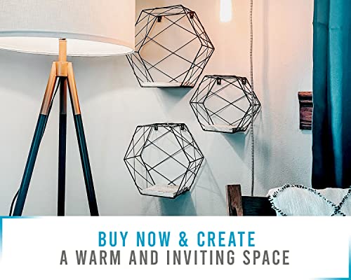 Comfify Industrial Wall Mounted Honeycomb Floating Shelves Set of 3 Decorative Hexagon Metal Wire Shelves – Large, Medium and Small - Modern Shelves for Home, Office and More - Rustic White
