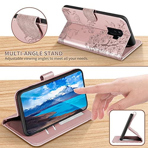 ONV Wallet Case Compatible with Samsung Galaxy S9 Plus - Deer Shinny Flip Leather Case with Cash Pocket Card Slot Wrist Strap Shockproof Stand Magnet Cover for Samsung Galaxy S9 Plus [MHL] -Redgold