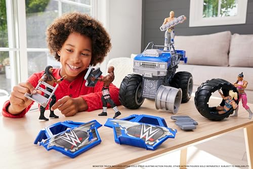 Mattel WWE Action Figure & Vehicle Playset, Wrekkin Slam Crusher Monster Truck with 8 Breakaway Parts