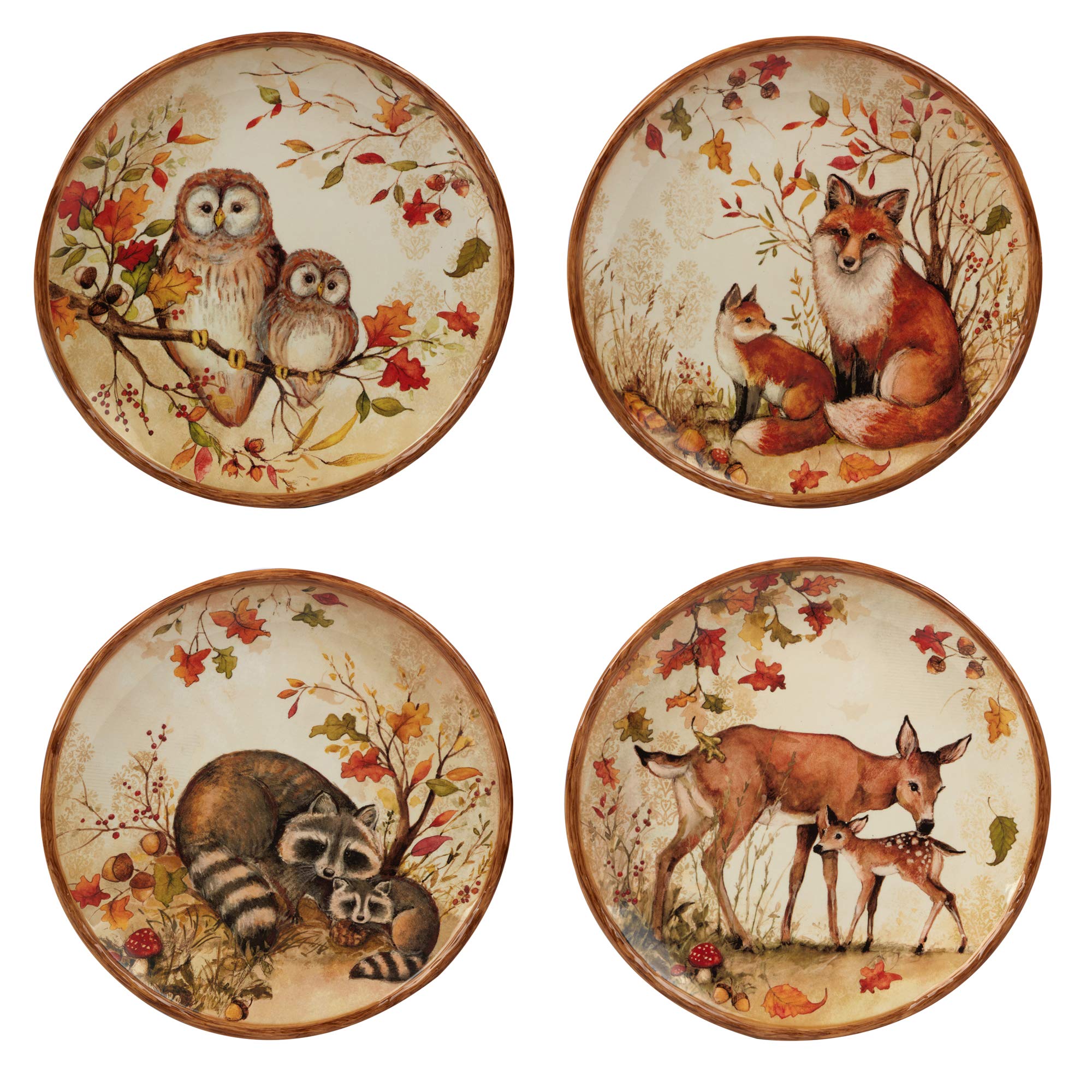 Certified International Pine Forest 16 pc Dinnerware Set, Service for 4, BROWN & Pine Forest 10.5'' Dinner Plates, Set of 4,