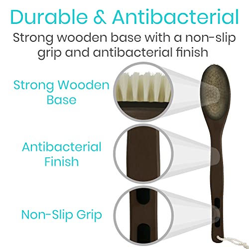Vive Back Scrubber Brush for Shower - for Dry or Wet Body Brushing - Long Handle - Cleaning Lymphatic Drainage Handled Washer for Men, Women - Showering Bathing Exfoliator with Soft & Stiff Bristlesā¦