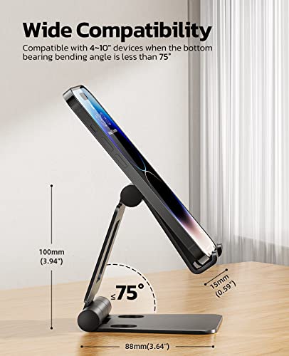 Nulaxy Dual Folding Cell Phone Stand, Fully Adjustable Foldable Desktop Phone Holder Cradle Dock Compatible with Phone 14 13 12 11 Pro Xs Xs Max Xr X 8, Nintendo Switch, Tablets (7-10"), All Phones