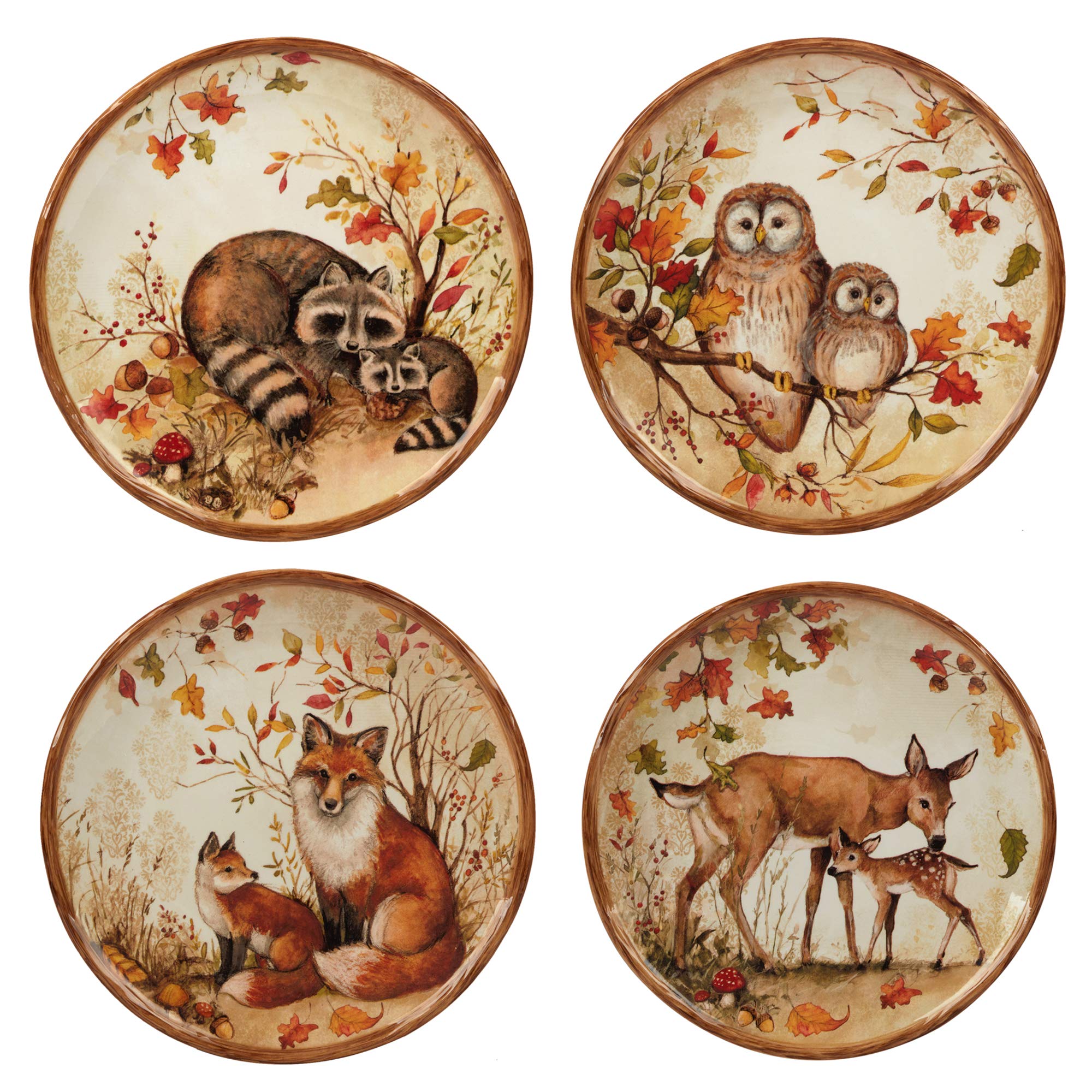 Certified International Pine Forest 16 pc Dinnerware Set, Service for 4, BROWN & Pine Forest 10.5'' Dinner Plates, Set of 4,