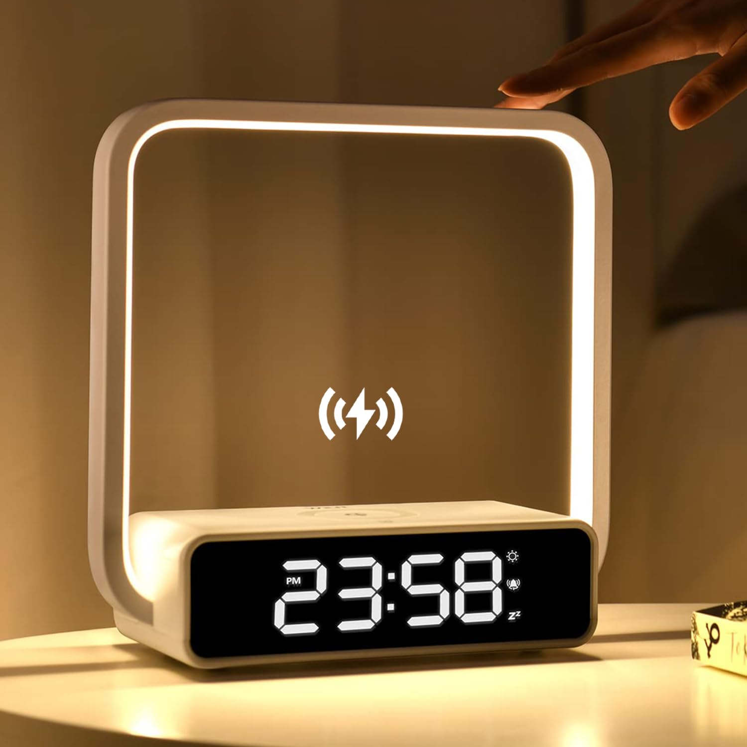 Guidea Alarm Clock Lamp, Wake-Up Light with Sunrise Simulation, Bedside Lamp with Clock, Table Lamp with Wireless Charger, Touch LED Night Light