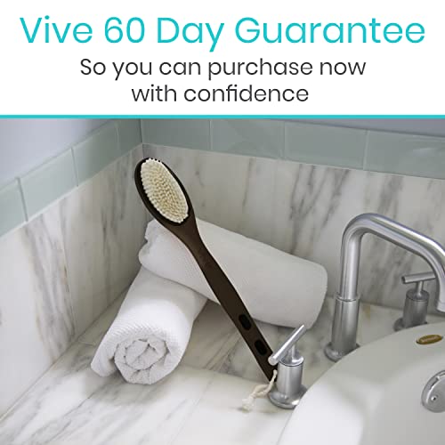 Vive Back Scrubber Brush for Shower - for Dry or Wet Body Brushing - Long Handle - Cleaning Lymphatic Drainage Handled Washer for Men, Women - Showering Bathing Exfoliator with Soft & Stiff Bristlesā¦